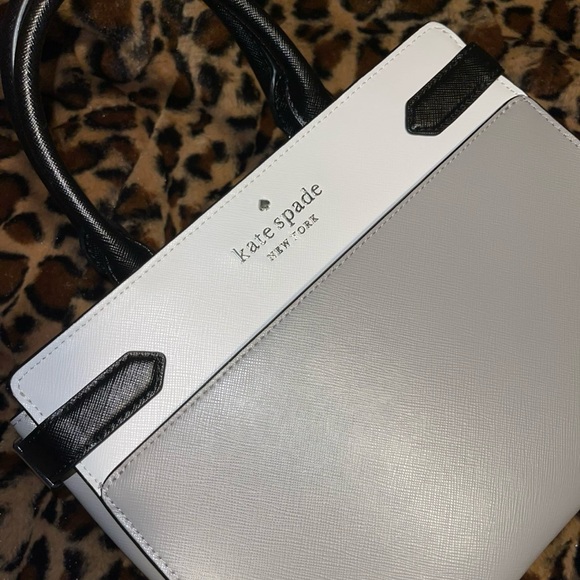kate spade | Bags | Kate Spade Medium Satchel Grey White Color Combo ...